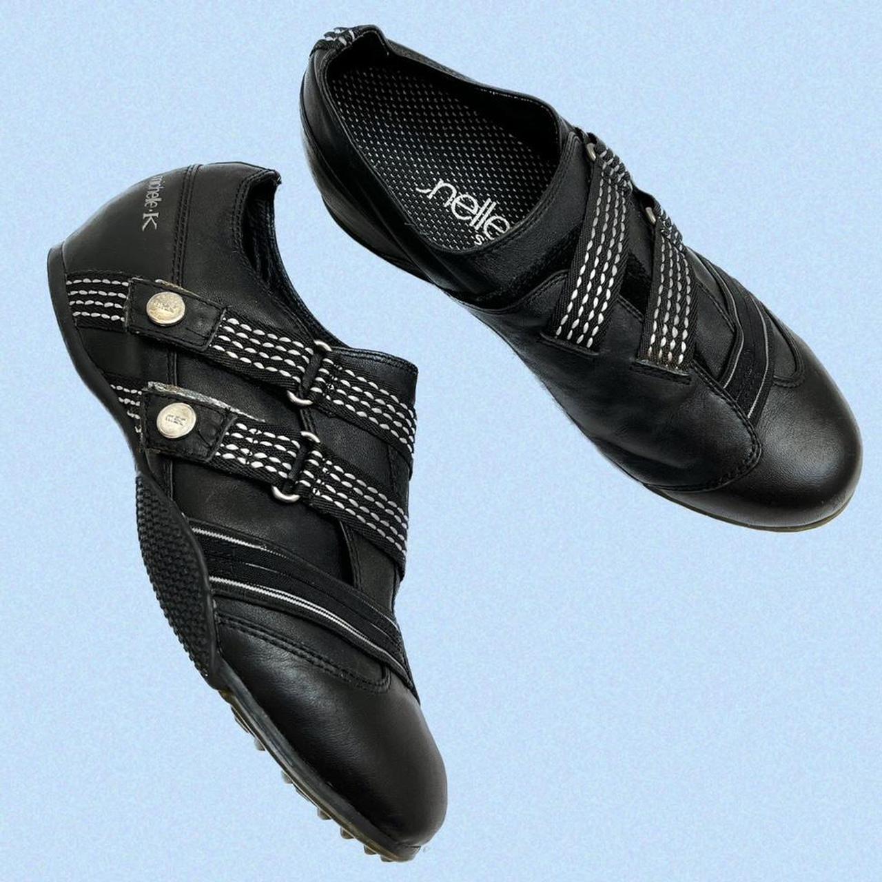 Asymmetrical strappy slip on leather sneakers... - Depop