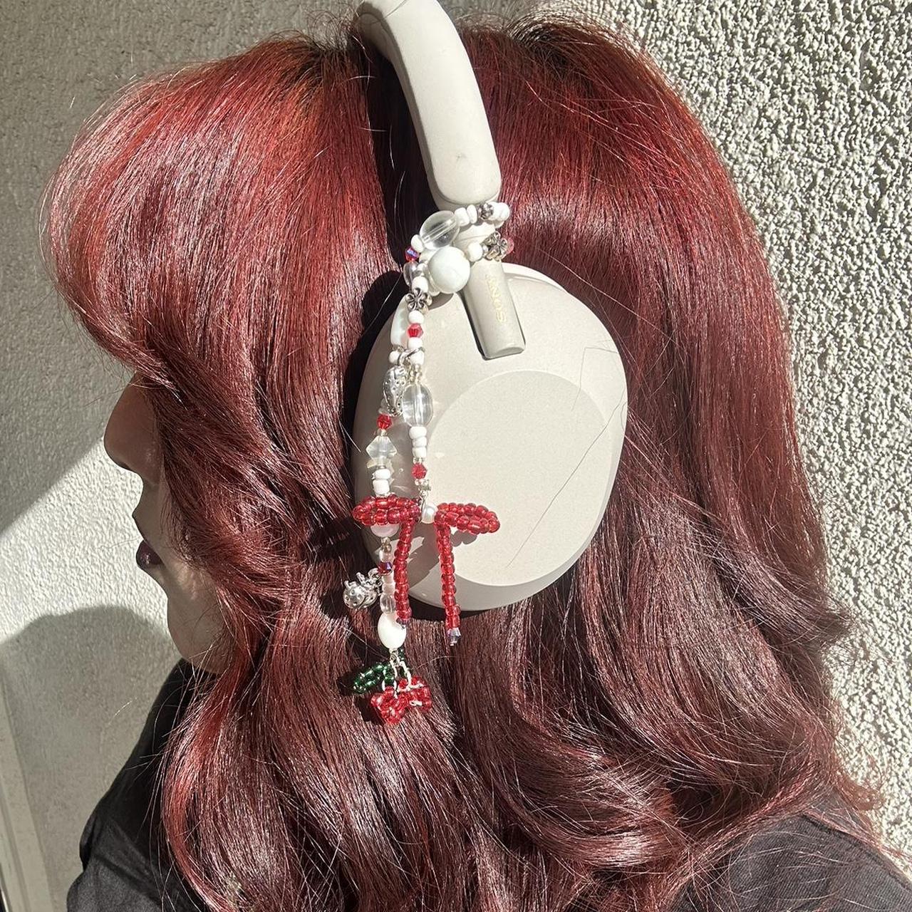 !!the sweetest!! red coquette beaded charm🍒 white,... - Depop