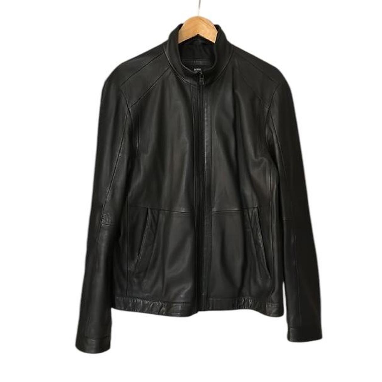 Hugo Boss black leather jacket fits sizes M / L | Depop