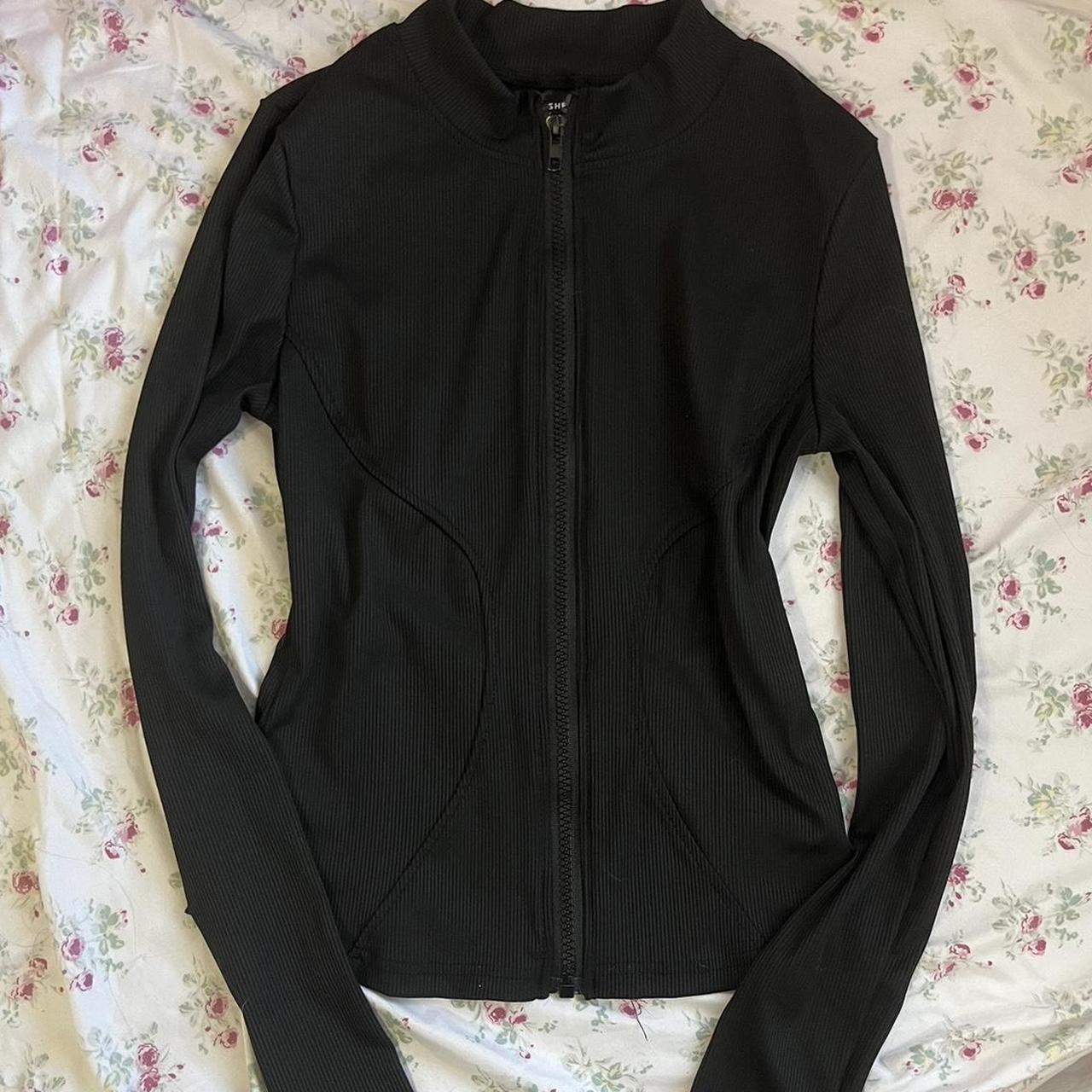 SHEIN define jacket black long sleeve zip up crop... - Depop