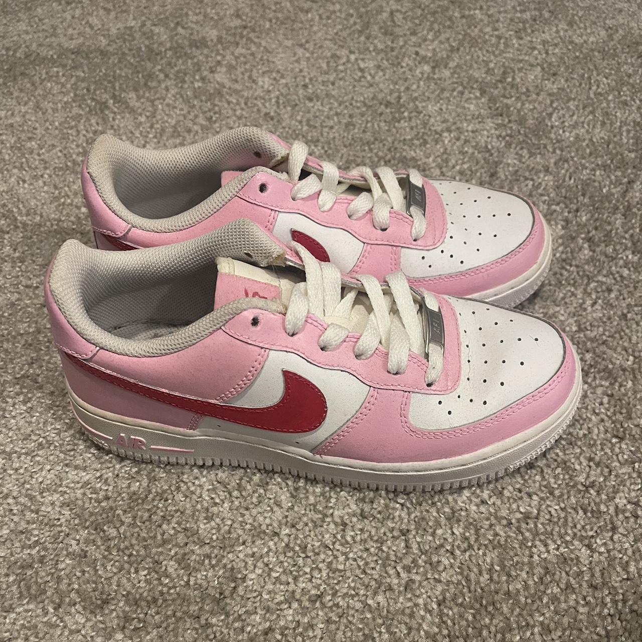 Pink custom air forces Size 4y - Depop