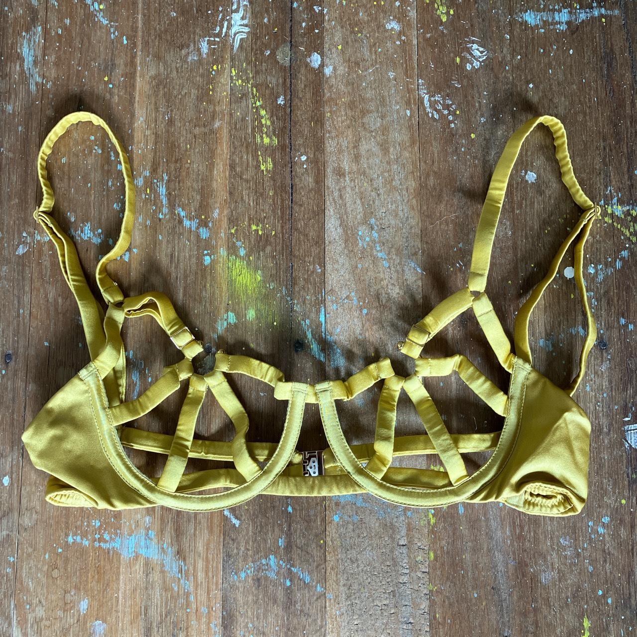 Studio Pia clea gold peace silk set, cage bra size 2... - Depop