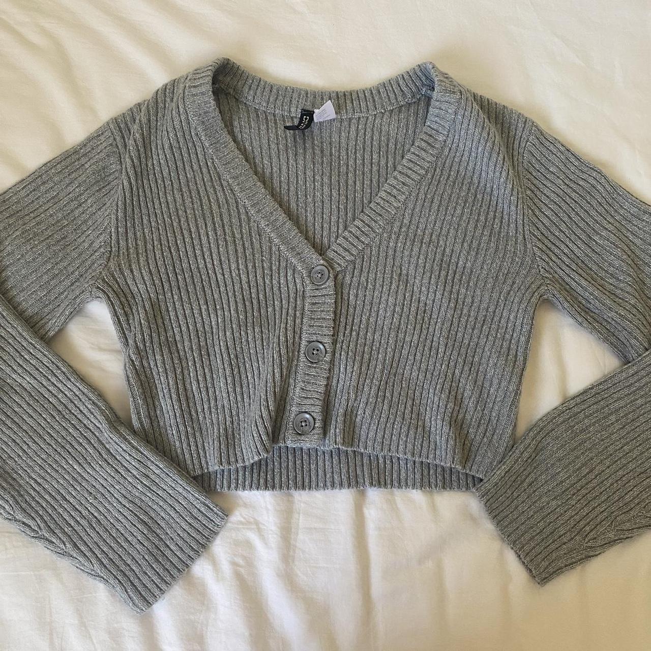 ribbed grey cropped cardigan size XS worn a few... - Depop