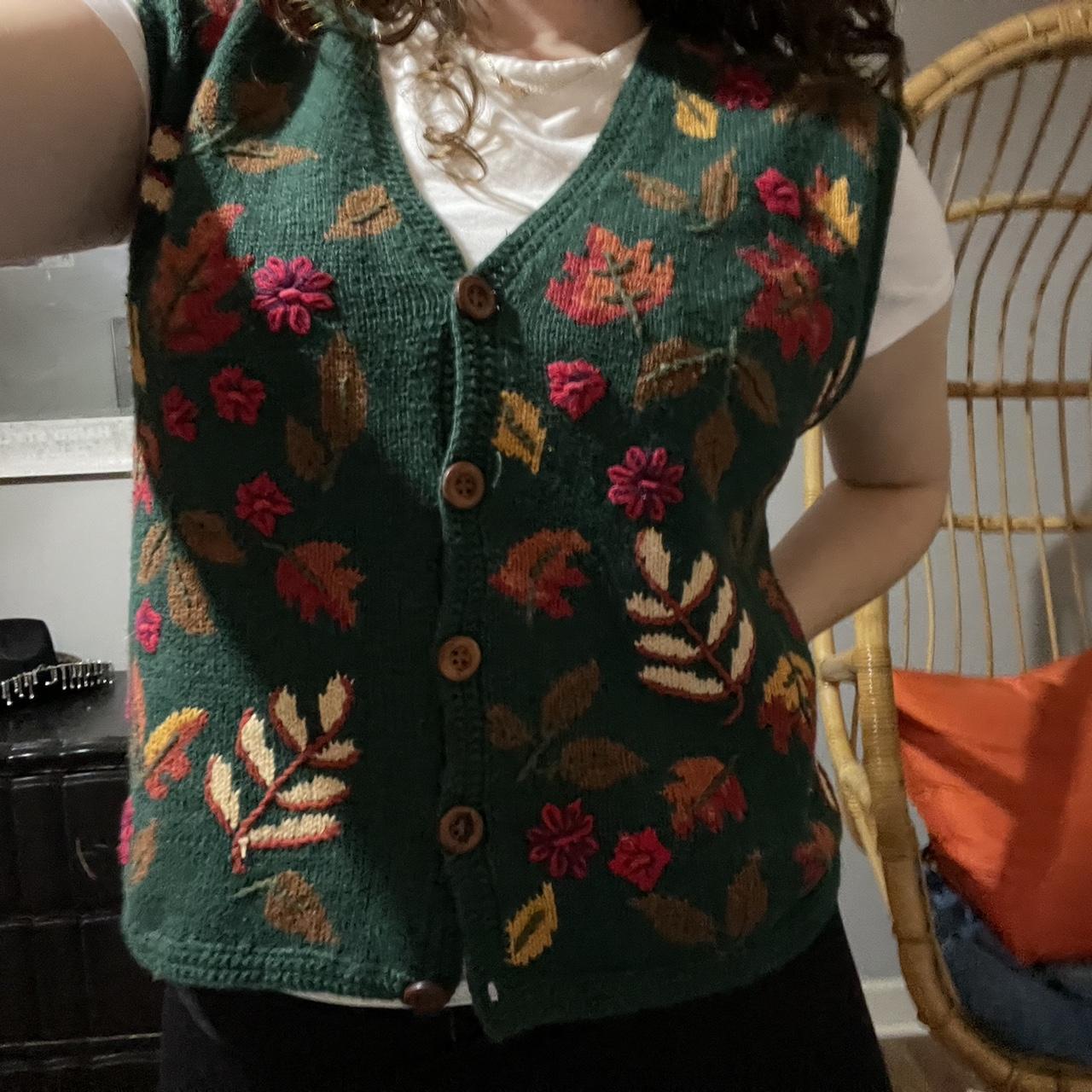 adorable hand embroidered fall leaves vest amazing... - Depop