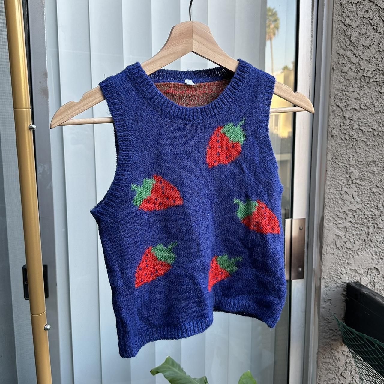 strawberry sweater vest xs/s depends on how fitted... - Depop