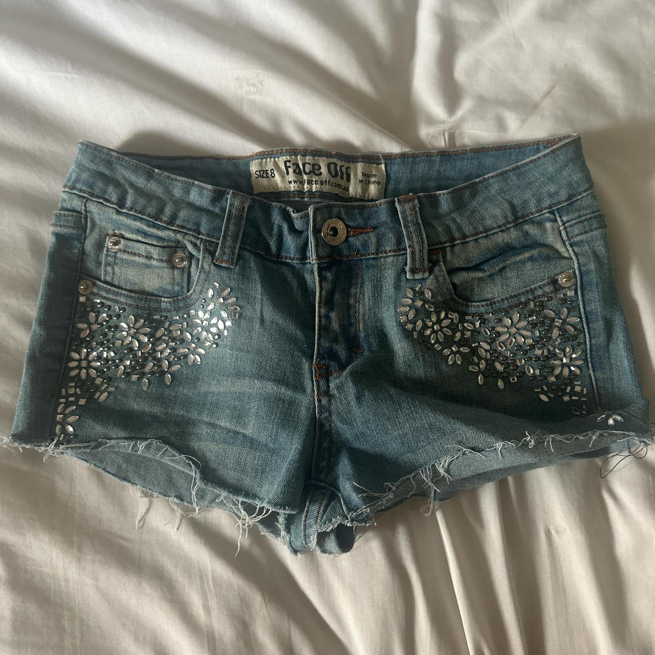 The most perfect blinged up mirco mini denim... | Depop