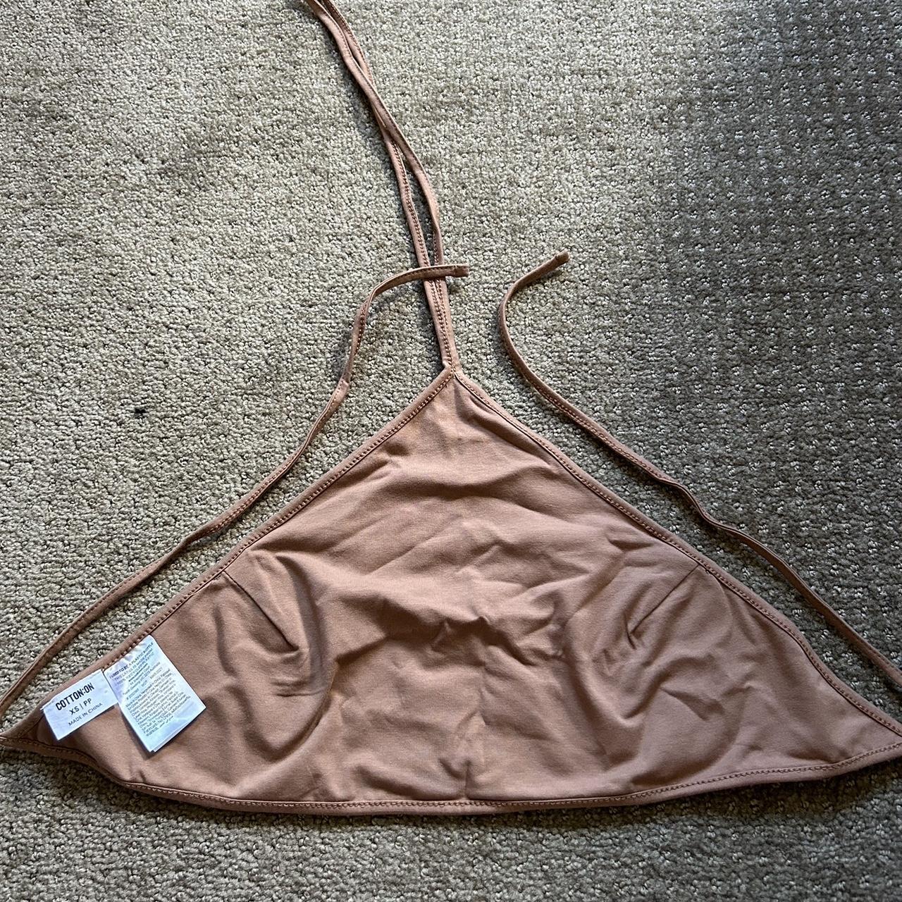 Brown triangle tie up top From cotton on Size xs... - Depop