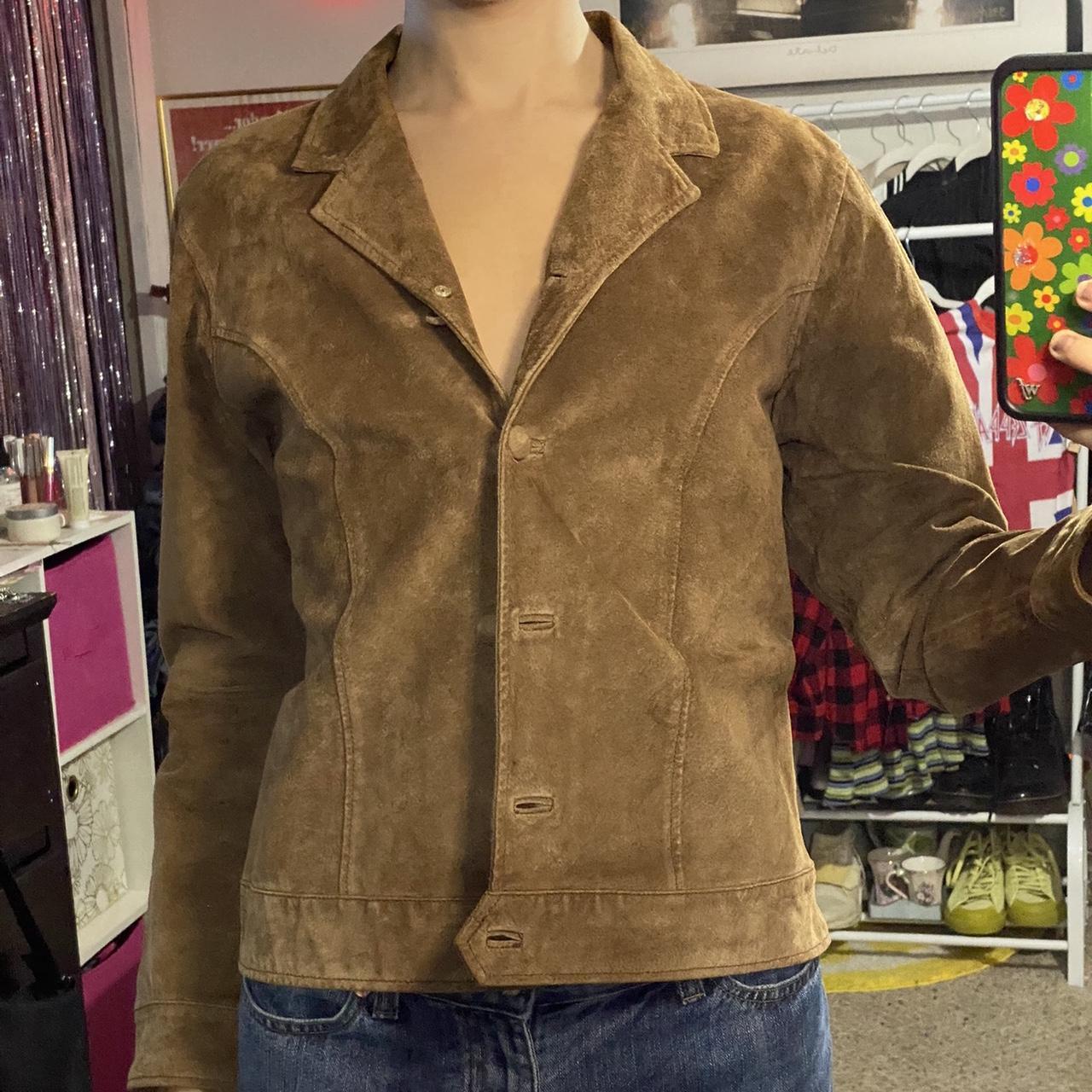 Caramel tan suede leather jacket Fits S J Marco... - Depop