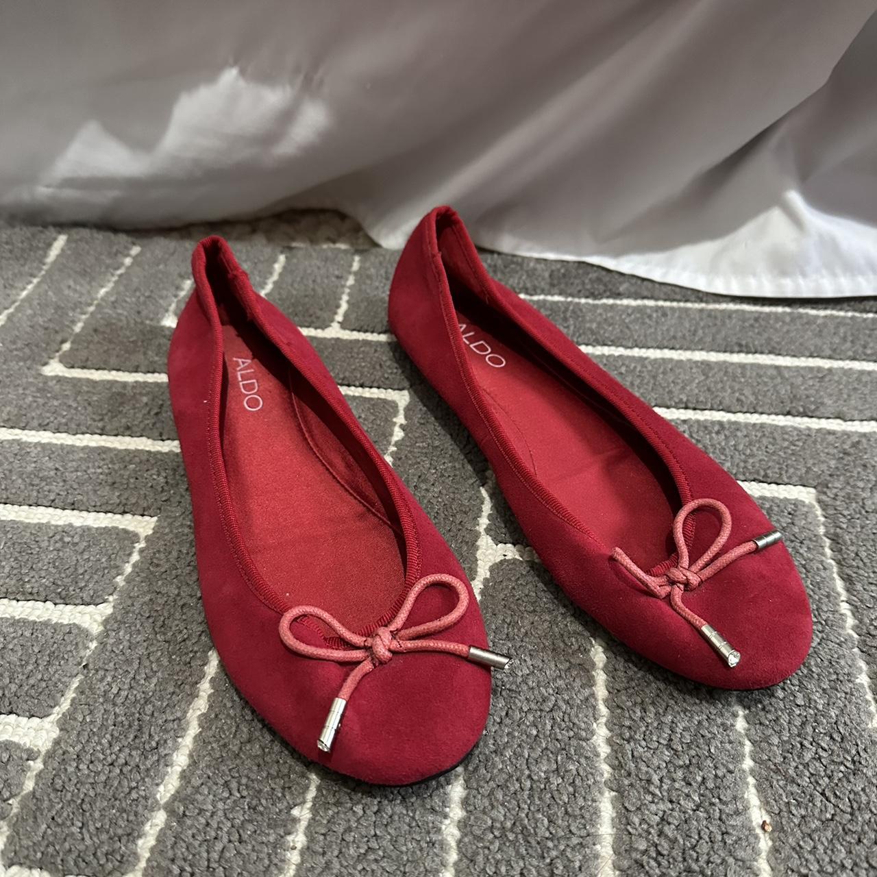 Suede red leather ballet flats w cute bows by also... - Depop