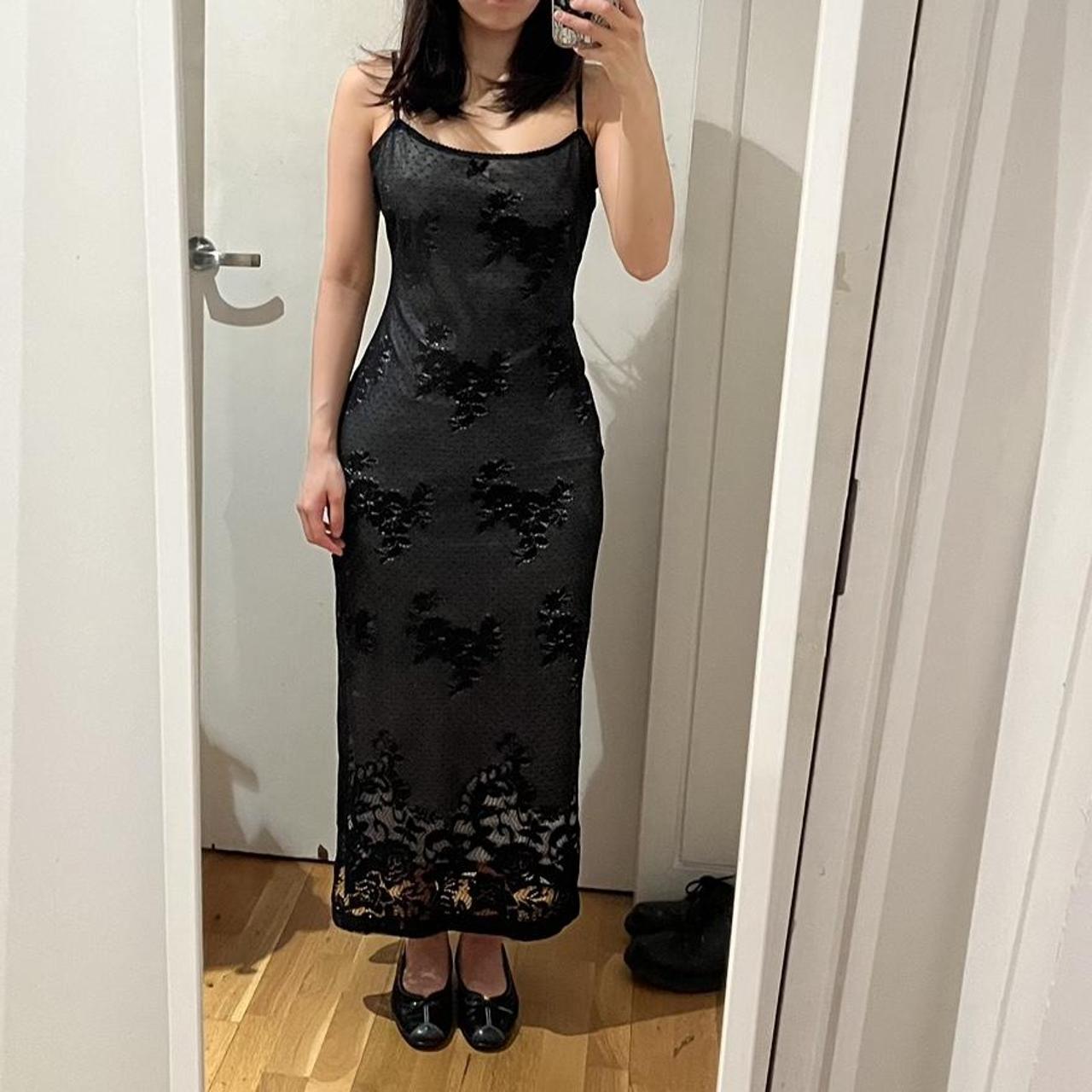 Lace mesh overlay double layer vintage 90s maxi... - Depop