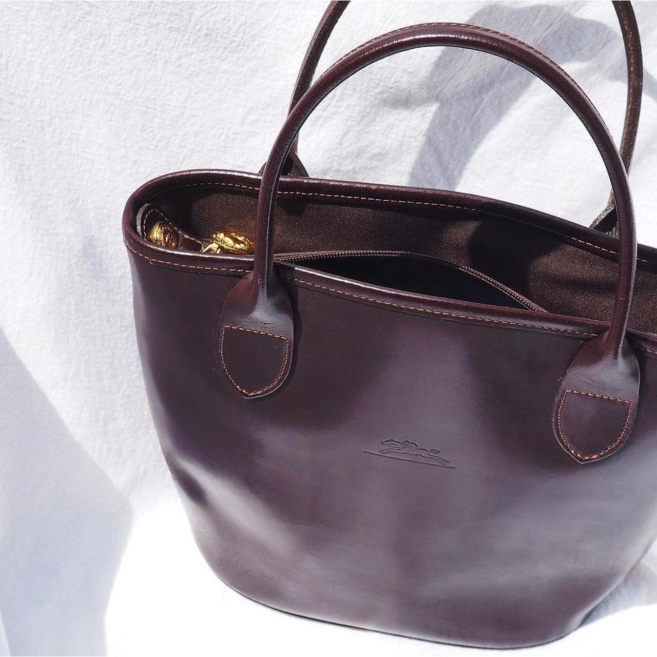 The most perfect mini leather Longchamp in chocolate... - Depop