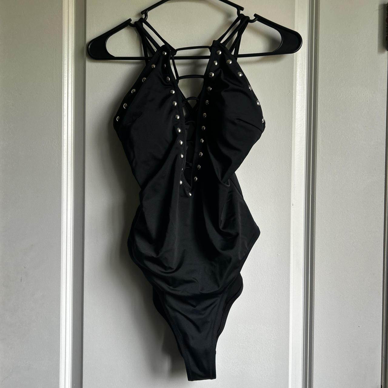 Killstar Black strappy one piece swimsuit with... | Depop