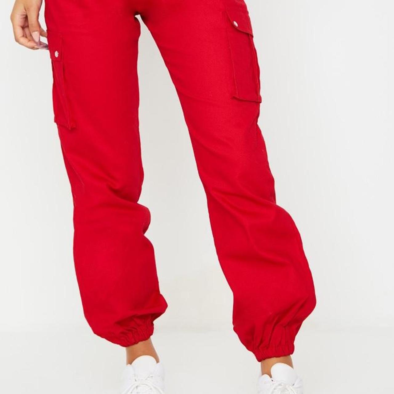 PLT - Red pocket detail cargo trousers Really good... - Depop
