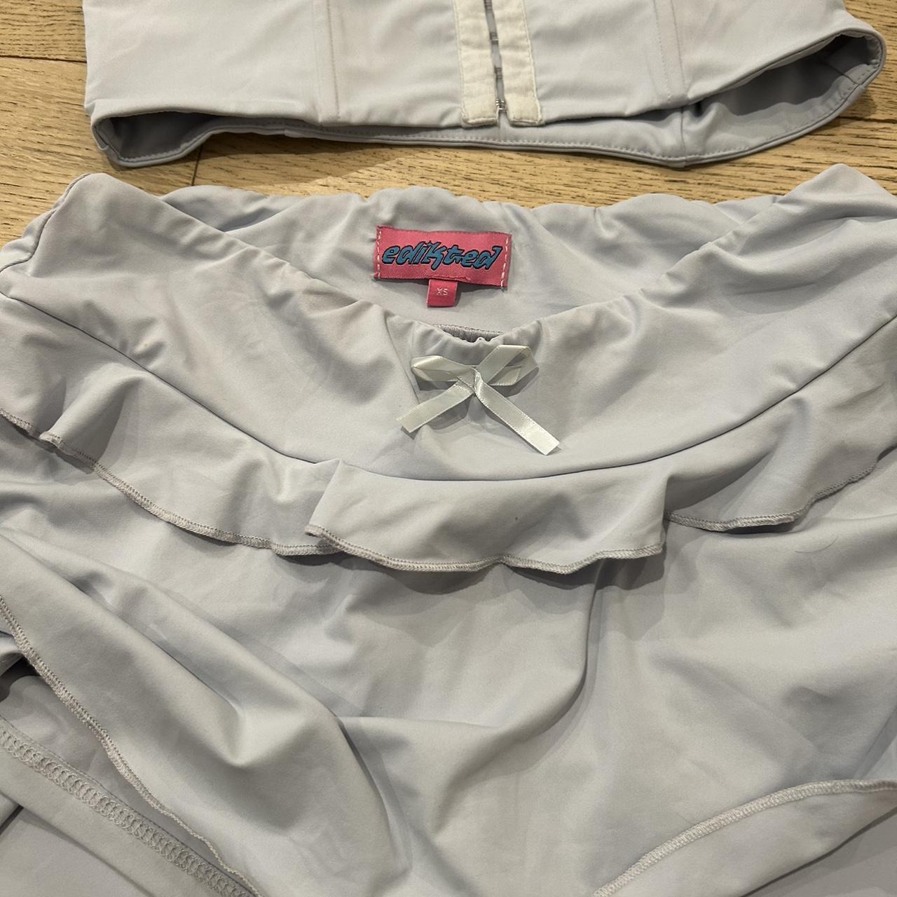 Light Blue Edikted Skort and Halter Corset Set Top... - Depop