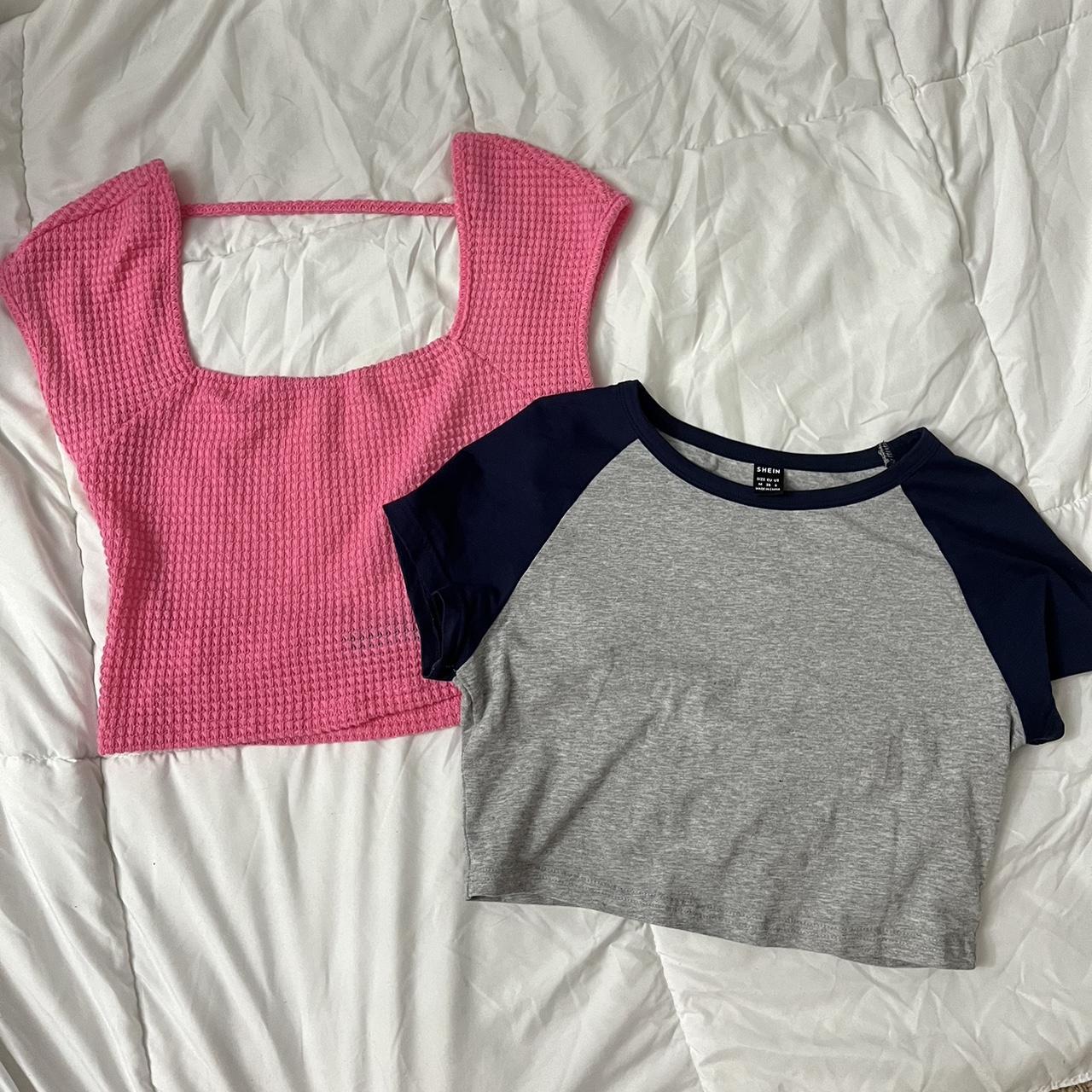 shein crop top bundle both size medium, pink never... - Depop