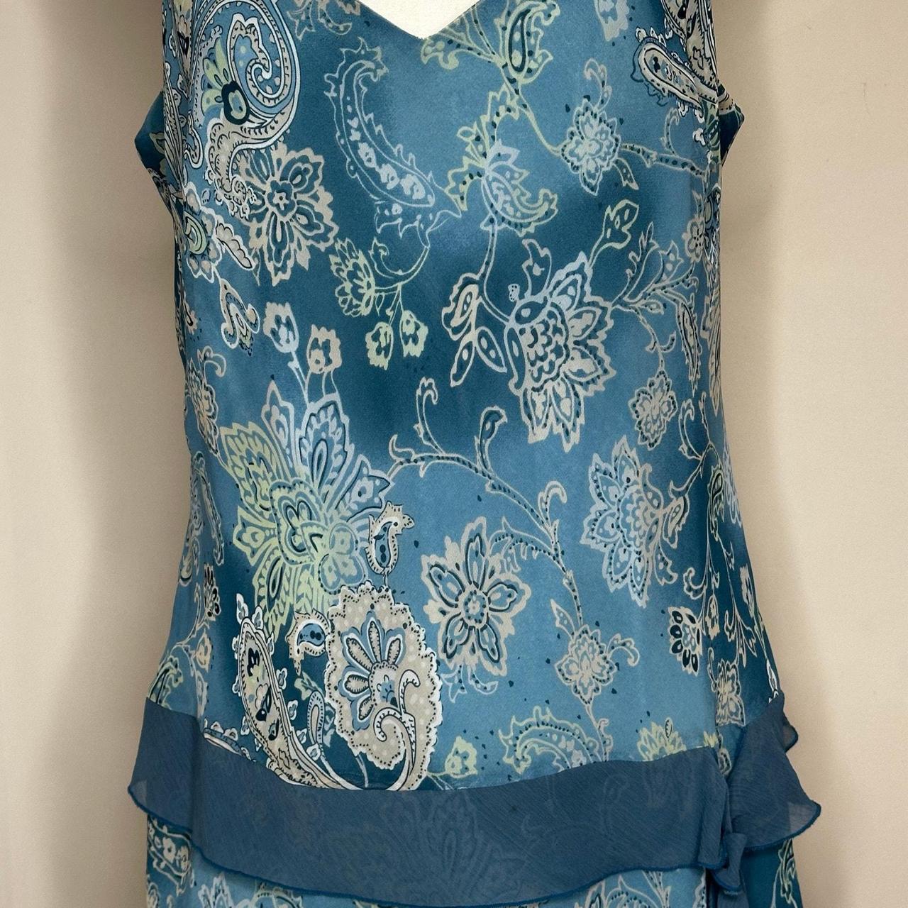 Y2K Mermaidcore Fairy Blue Floral Drop waist Tank... | Depop