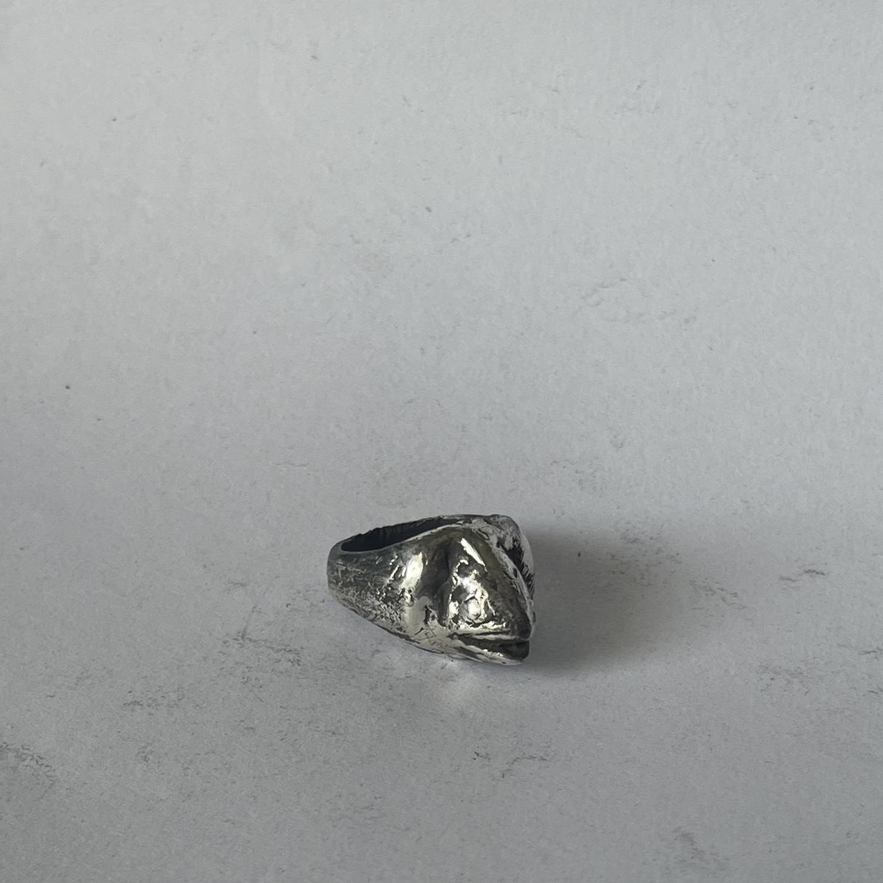 “fish” small signet ring with fish face solid... - Depop