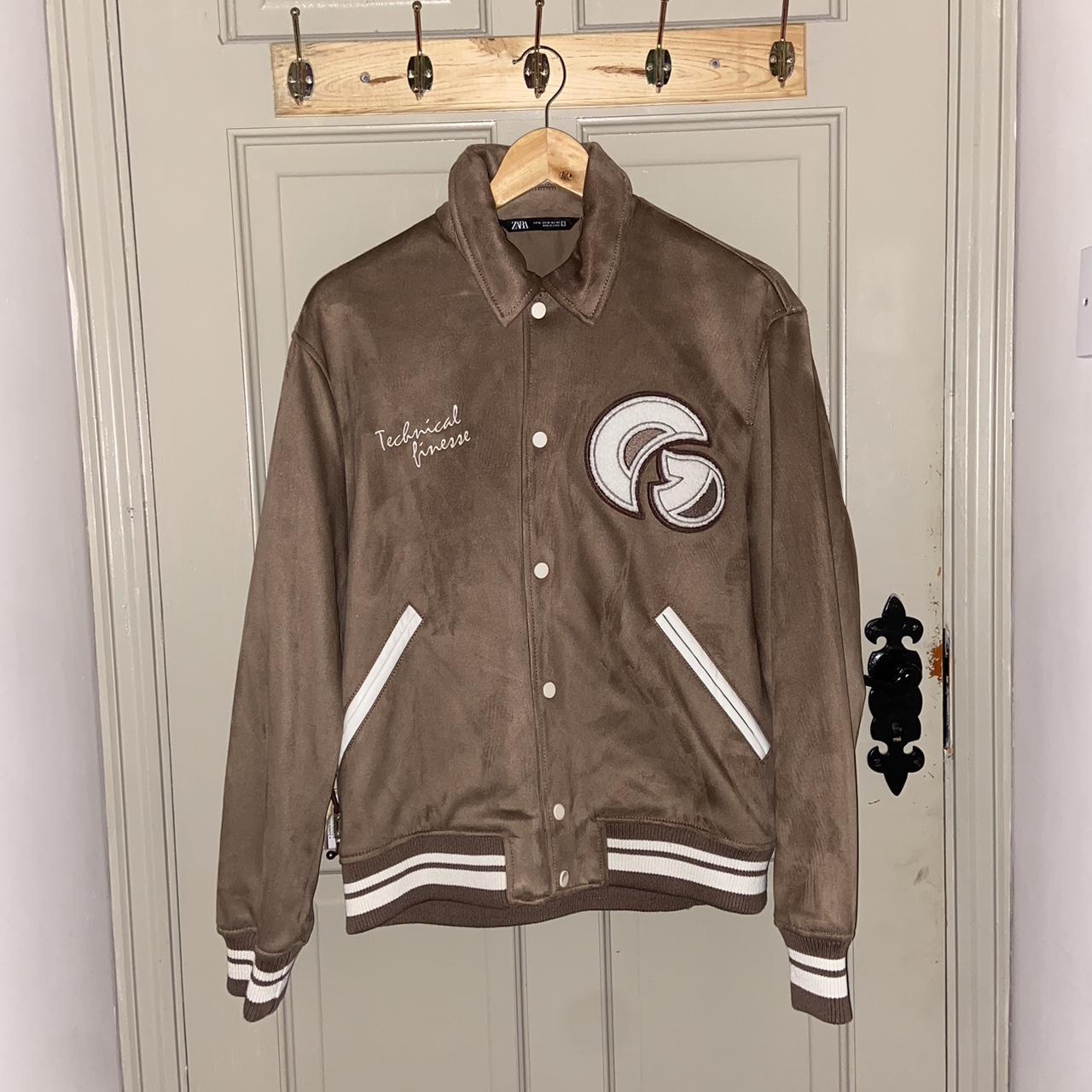 Zara “Technical Finesse” suede varsity style bomber... - Depop