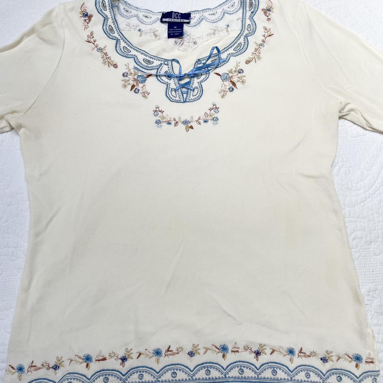 2000s embroidered long sleeve top has embroidery on... - Depop