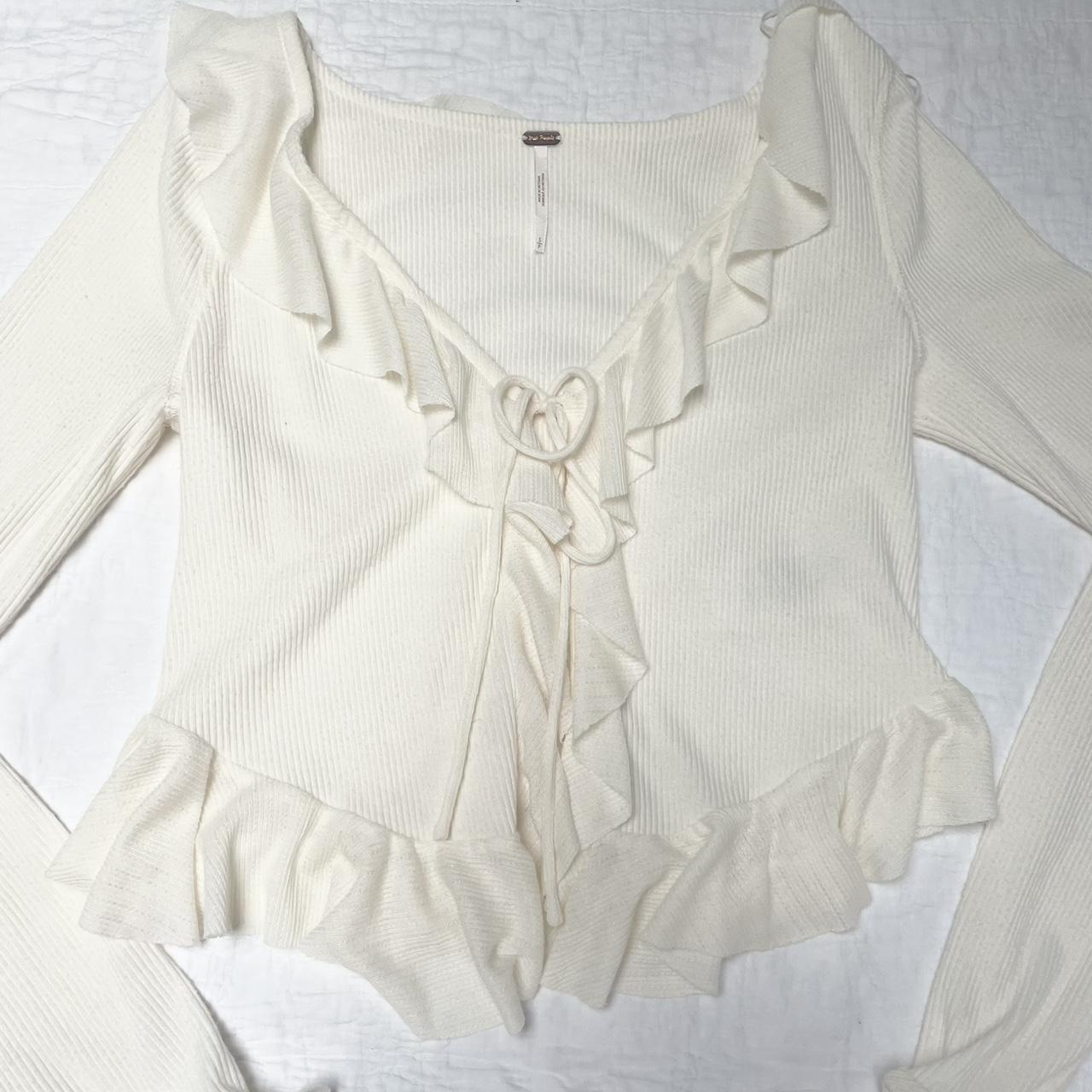 free people ruffle long sleeve top ties in the front... - Depop
