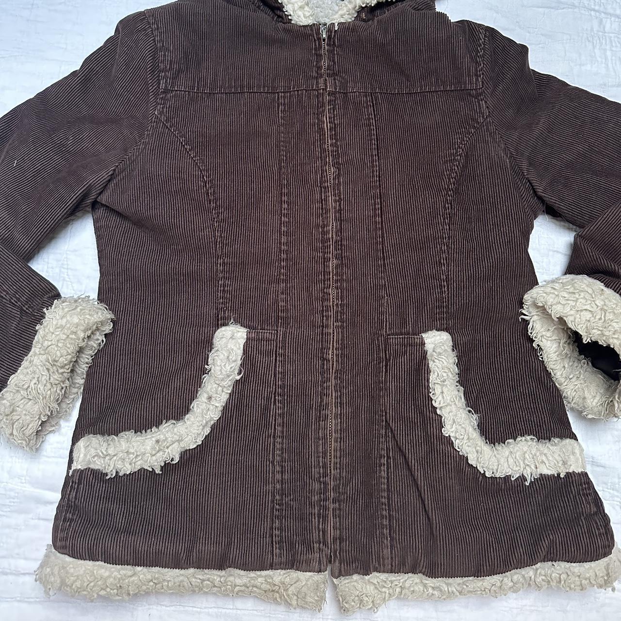 vintage 2000s corduroy and fur jacket zips in the... - Depop