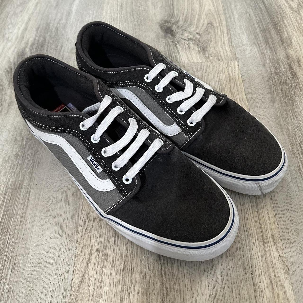 Black and dark grey vans. Pop Cush skateboarding... - Depop