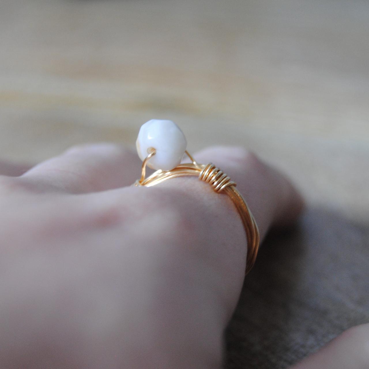 Minimal Wire Wrapped Cream Agate Ring Size... - Depop