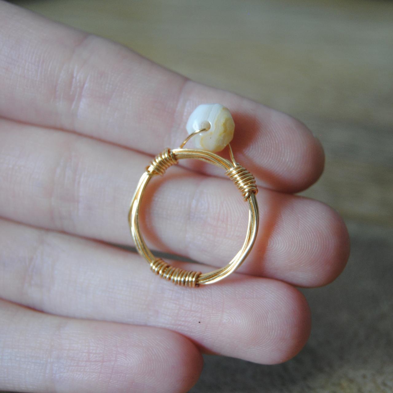 Minimal Wire Wrapped Cream Agate Ring Size... - Depop