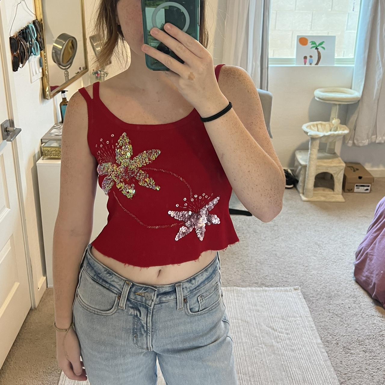 vintage sequin crop tank top -cute tank top, has... - Depop