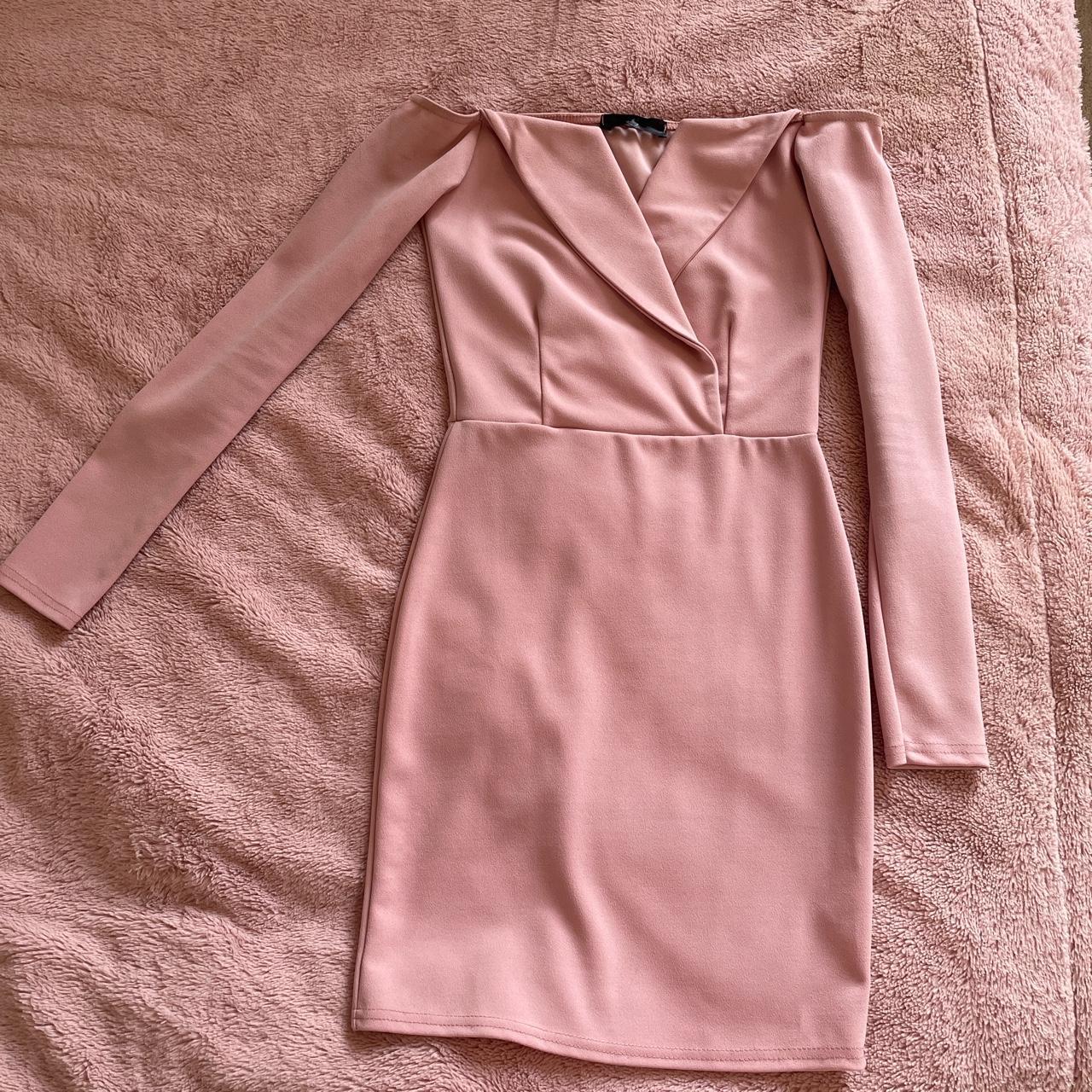 MISSGUIDED BODYCON PINK OFF THE SHOULDER CREPE MINI... - Depop