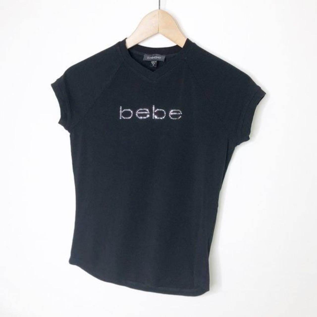 Bebe, black rhinestone logo, short sleeve T-shirt,... - Depop