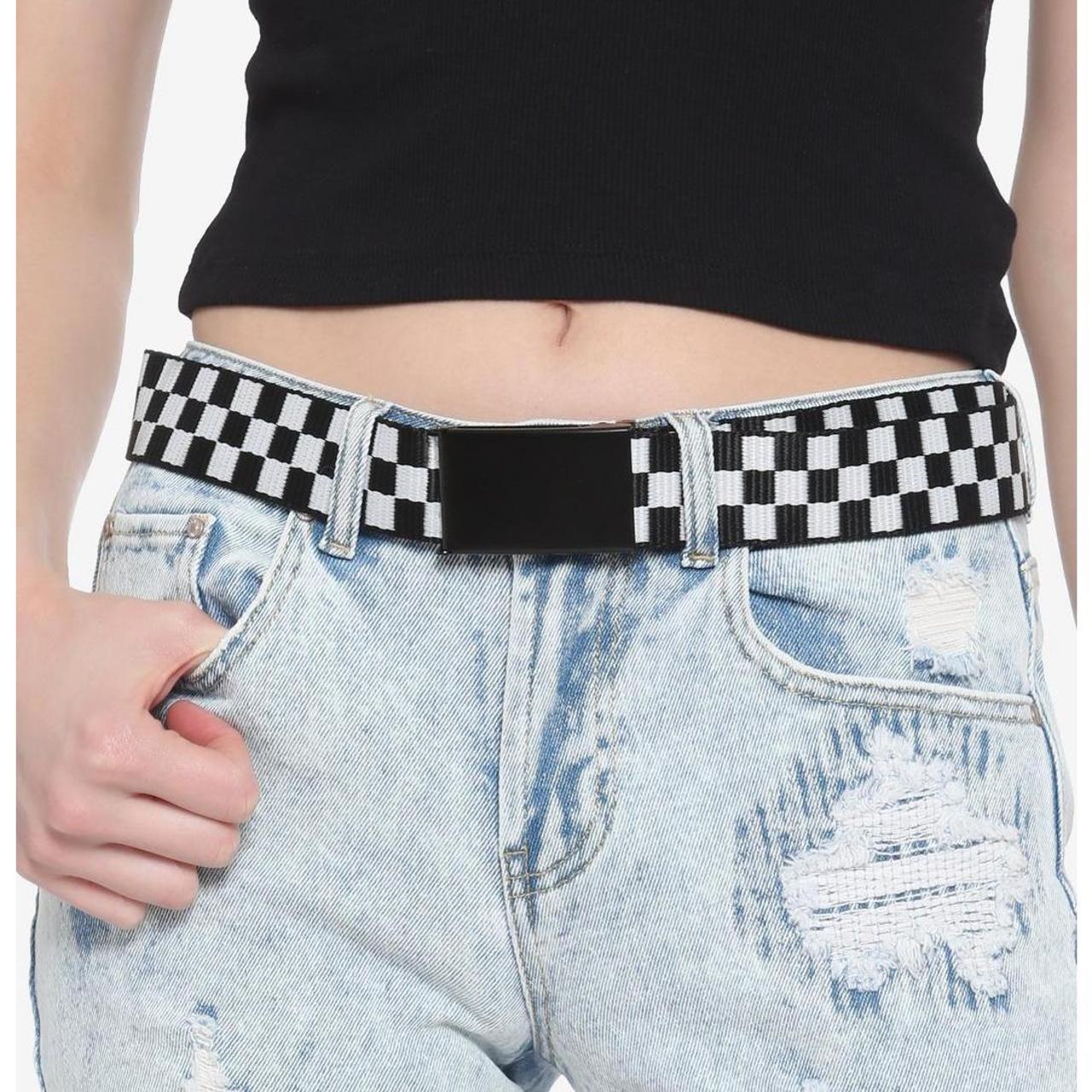 Black and White Checkered Buckle Belt super cute... - Depop
