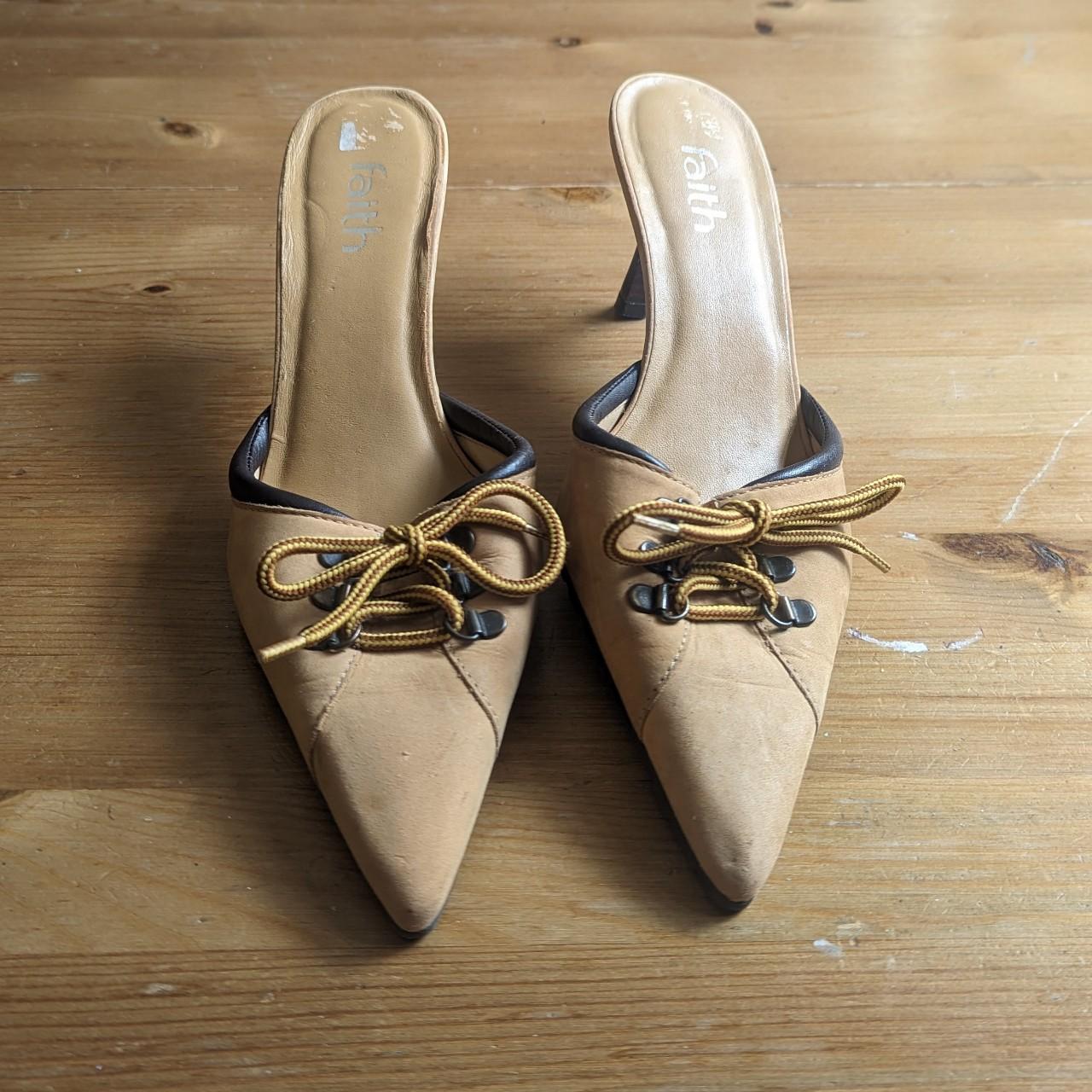 amazing vintage tan lace up mules with pointed toe,... - Depop