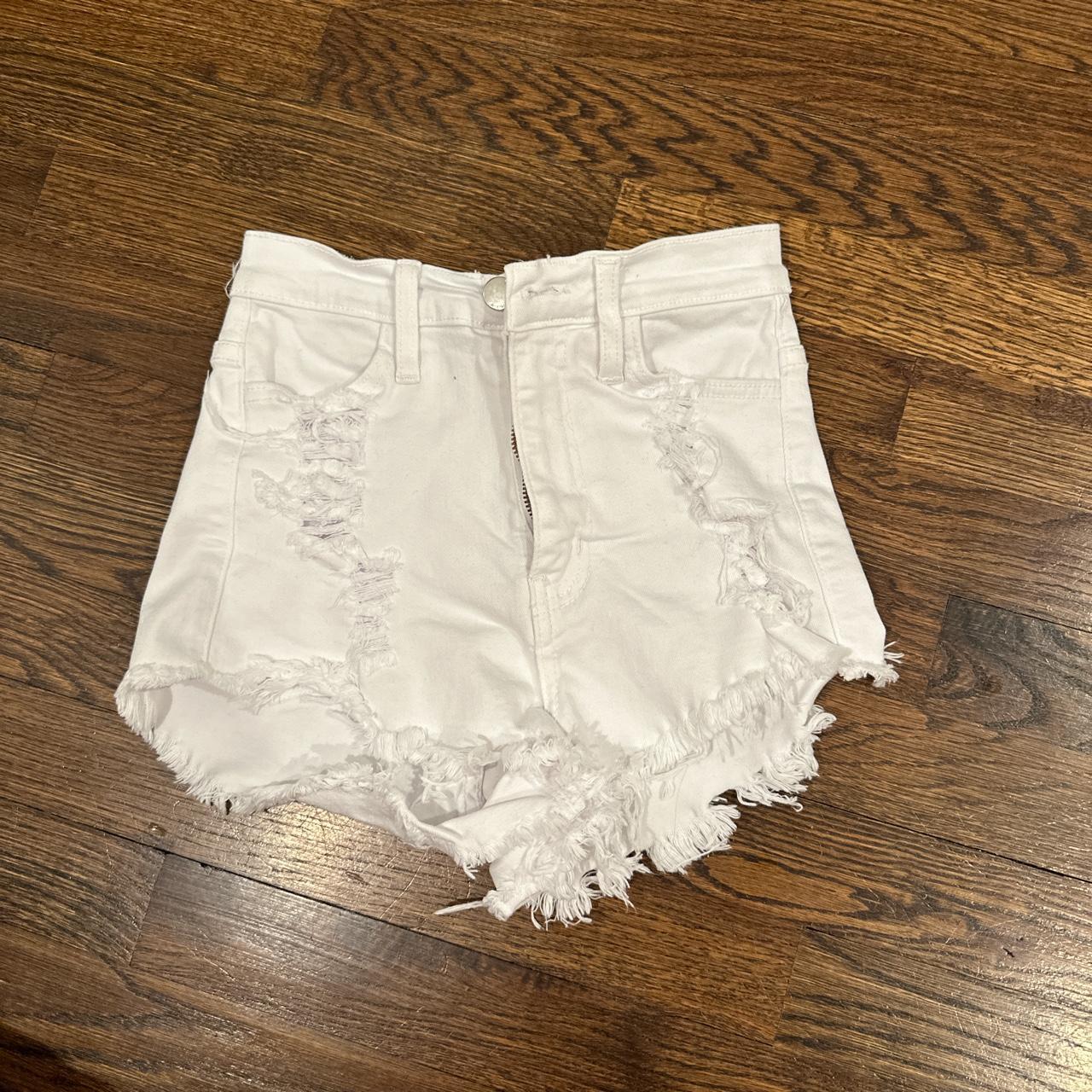 Ripped white high rise shorts Run small more like a 00 - Depop
