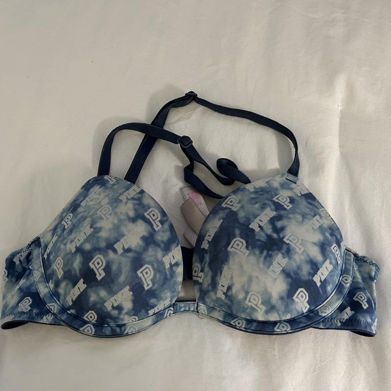 PINK blue and white tie dye push-up bra 32A - Depop