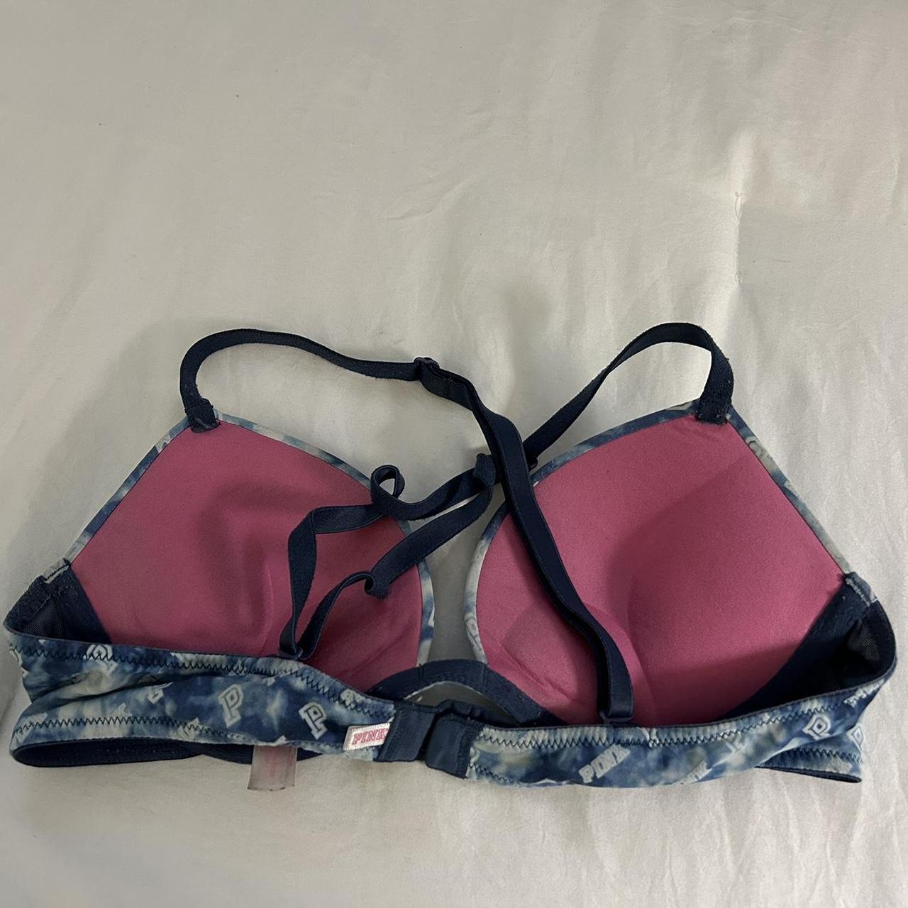 PINK blue and white tie dye push-up bra 32A - Depop