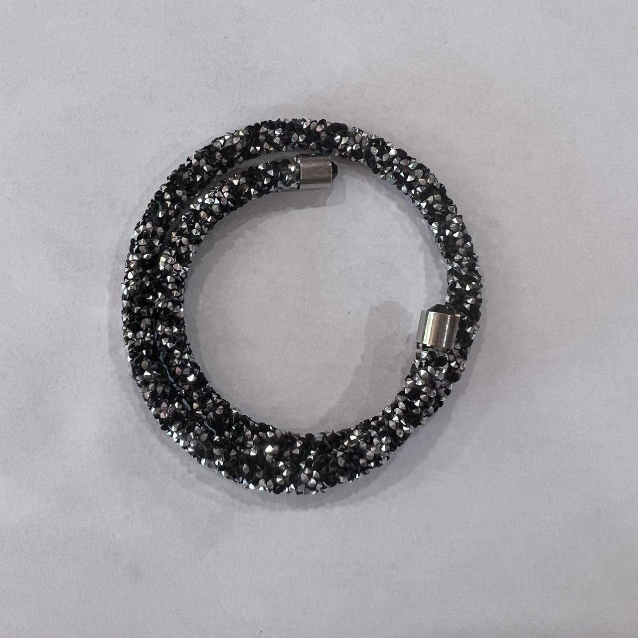 sparkly silver and black rhinestone wrap bracelet - Depop