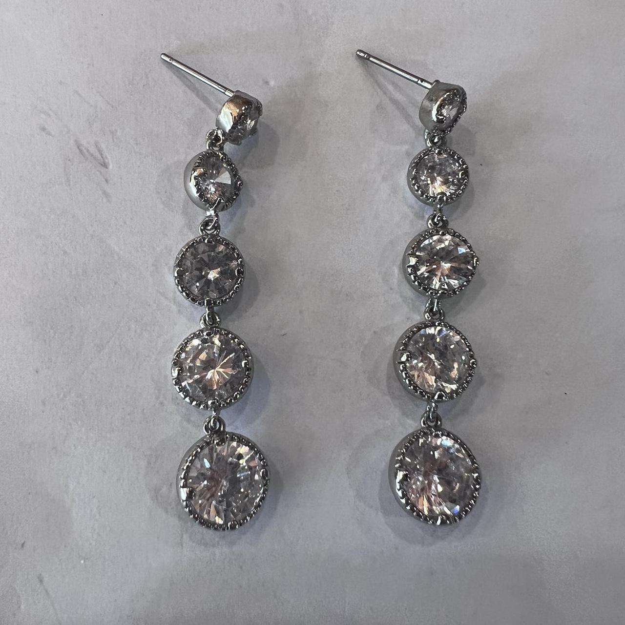 long silver rhinestone dangle earrings - Depop