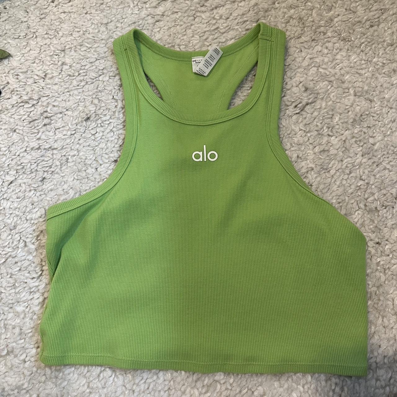 Alo green ribbed crop top. Racer back. #green... - Depop