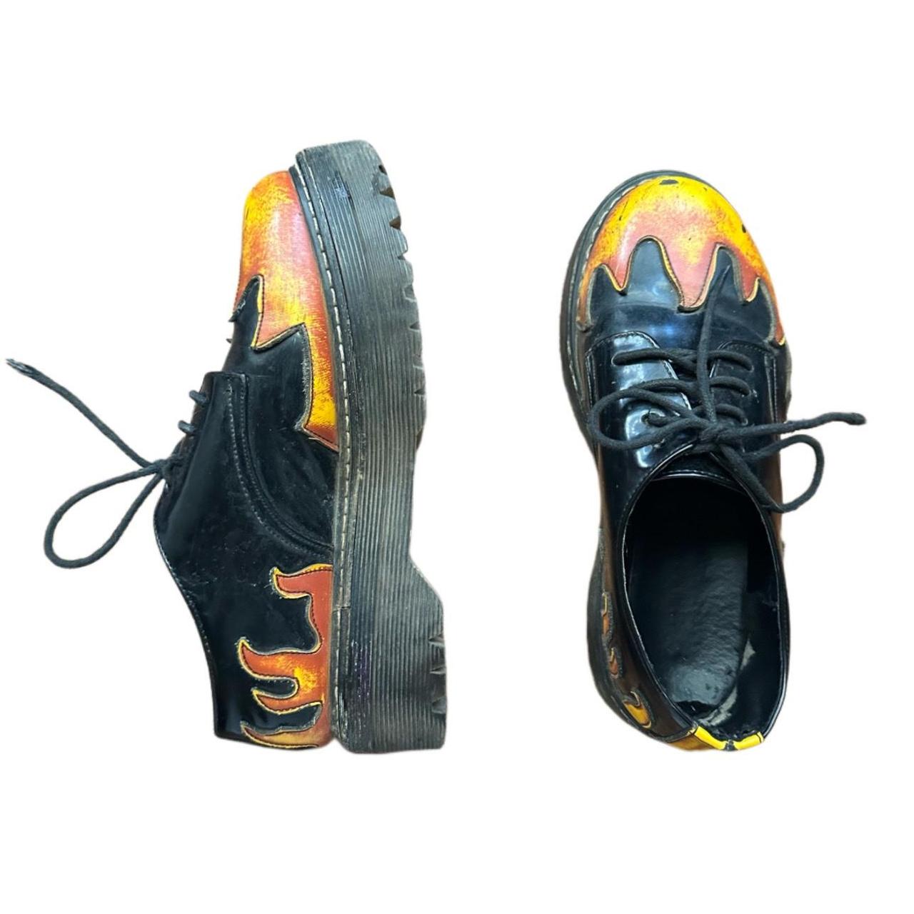 1990s Mallgoth Style Flame Chunky Lace Up Platforms... - Depop