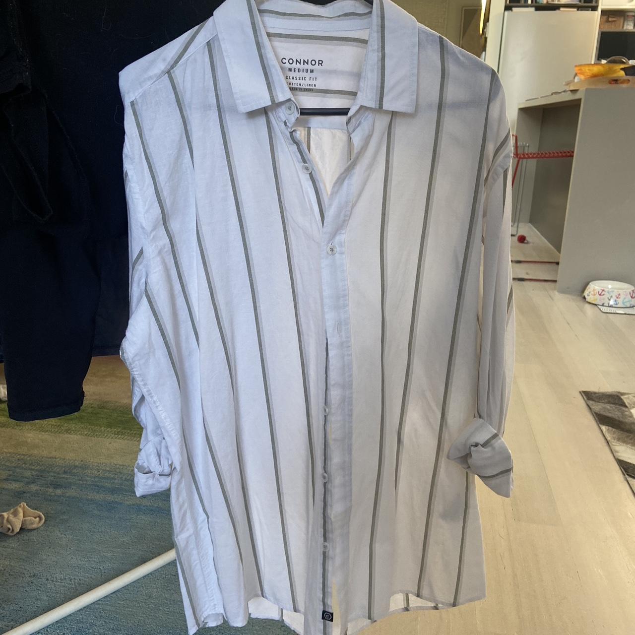 Connors white striped cotton linen shirt practically... - Depop