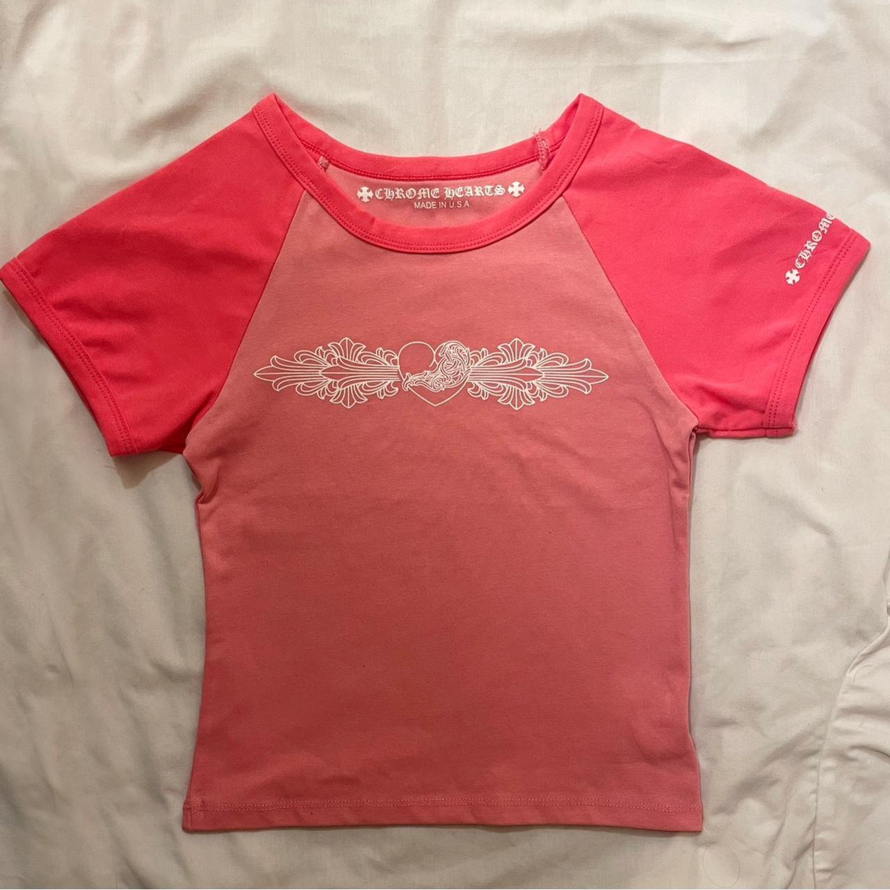 Pink chrome hearts baby tee size small , send offers !! - Depop