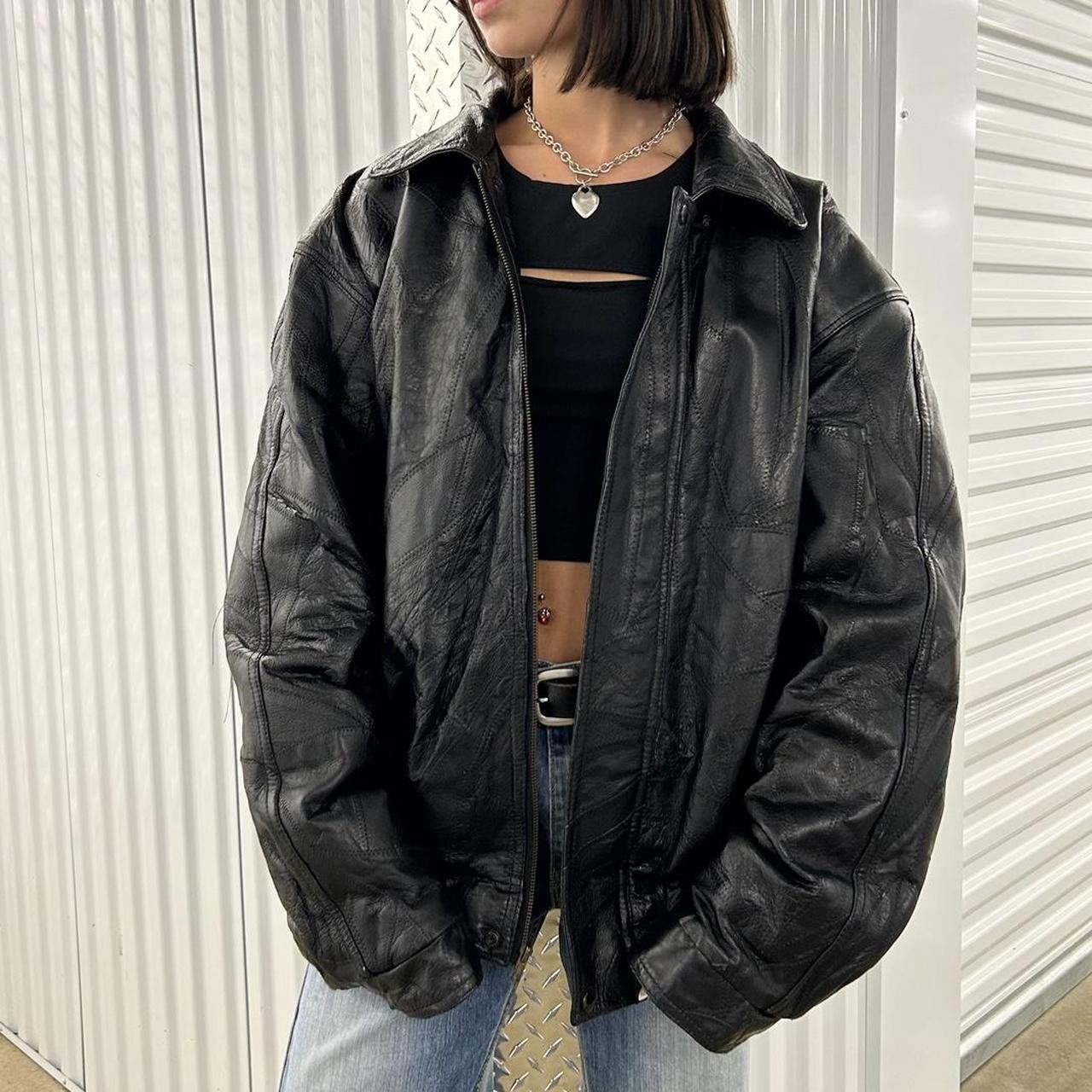 vintage leather bomber jacket ∙ tagged xl measures... - Depop