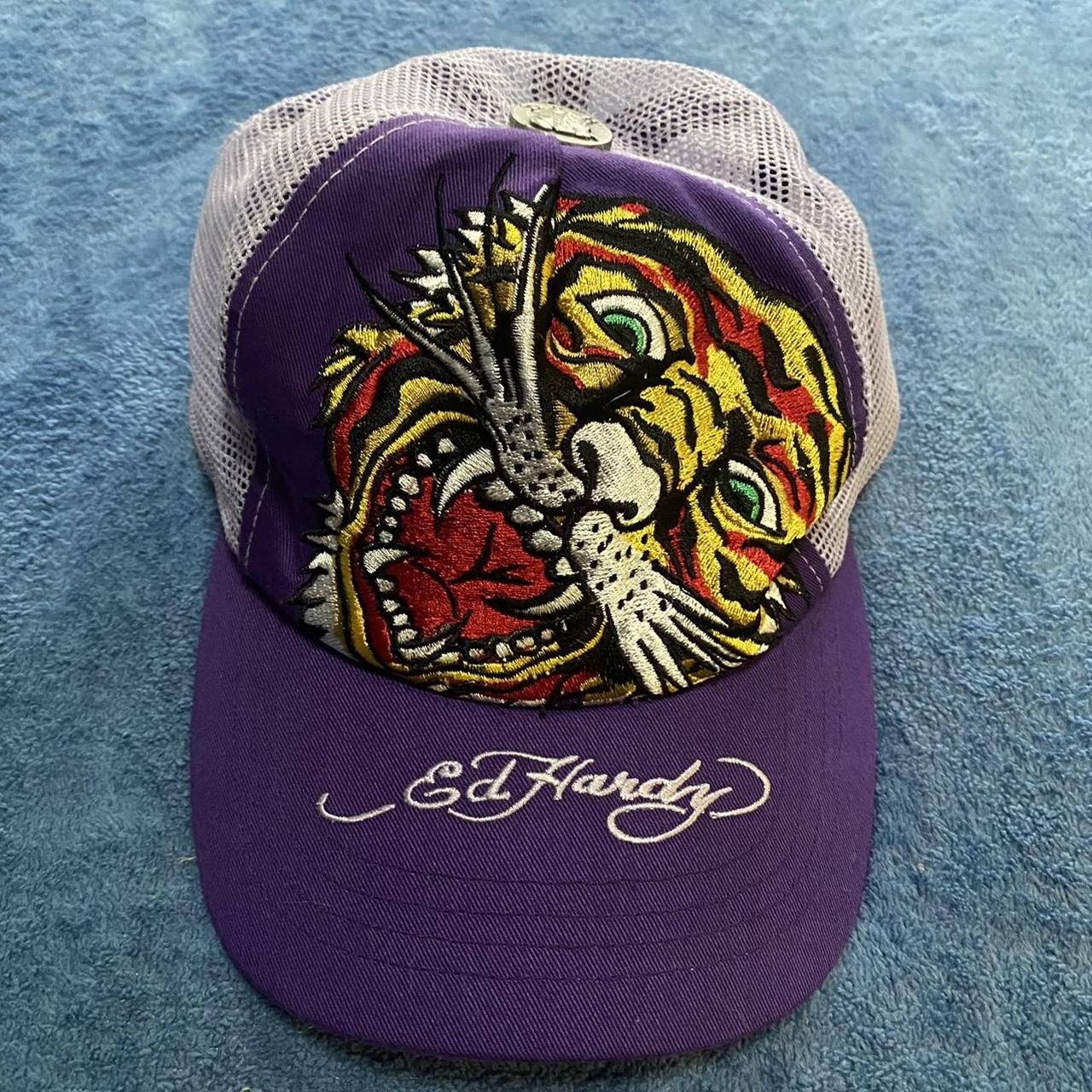 Vintage Ed Hardy embroidered tiger trucker hat In... - Depop
