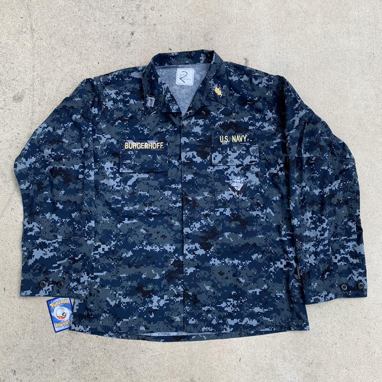 Navy Blue Camouflage Military Jacket!!! Size Large... - Depop