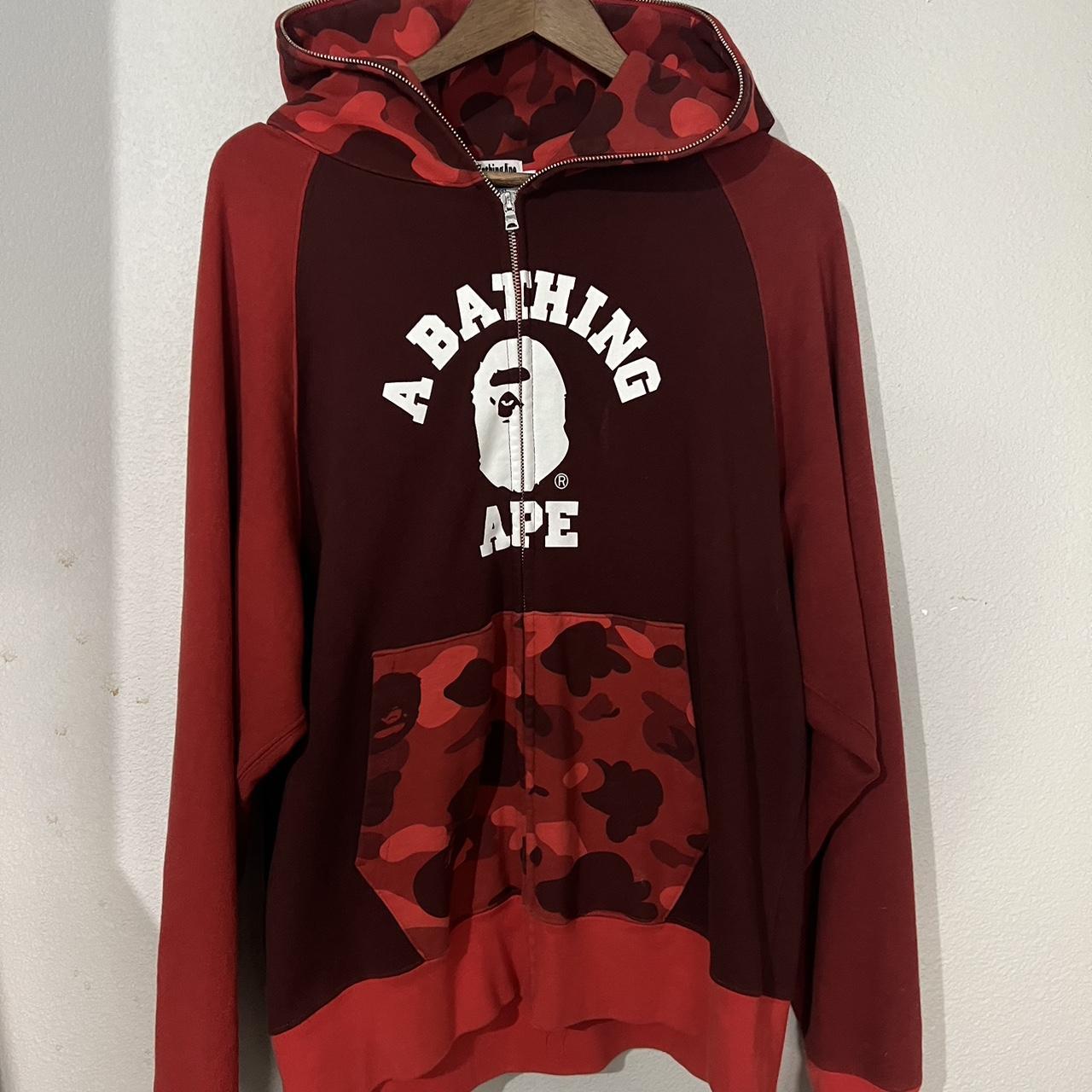 BAPE A BATHING APE RED CAMO RELAXED FIT FULL ZIP... - Depop