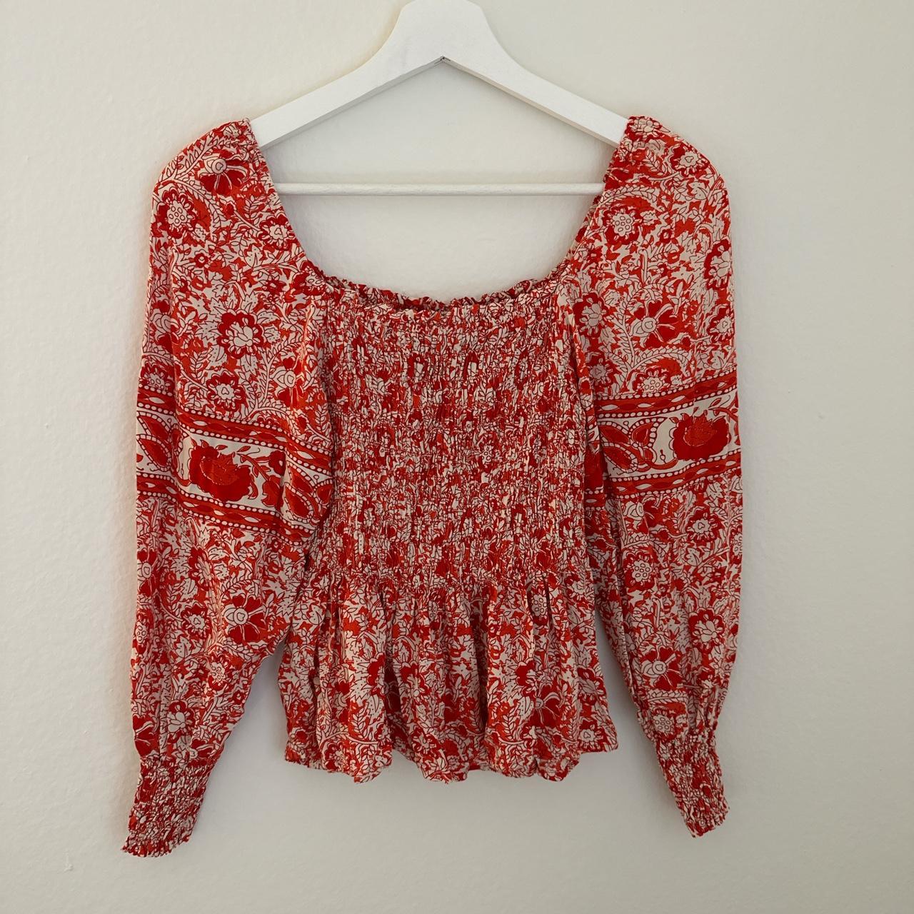 Cute off the shoulder red and white floral top size... - Depop
