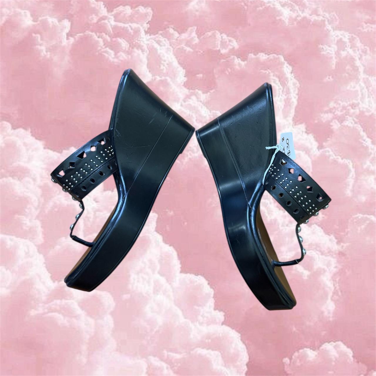 Studded Y2k Wedges 🖤 Gorgeous, faux leather wedges... | Depop