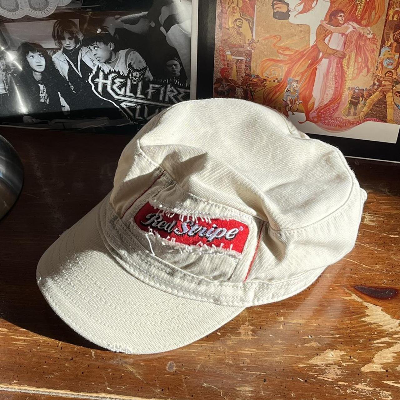 Red Stripe hat, Y2K! ૮₍´˶• . • ⑅ ₎ა - Depop