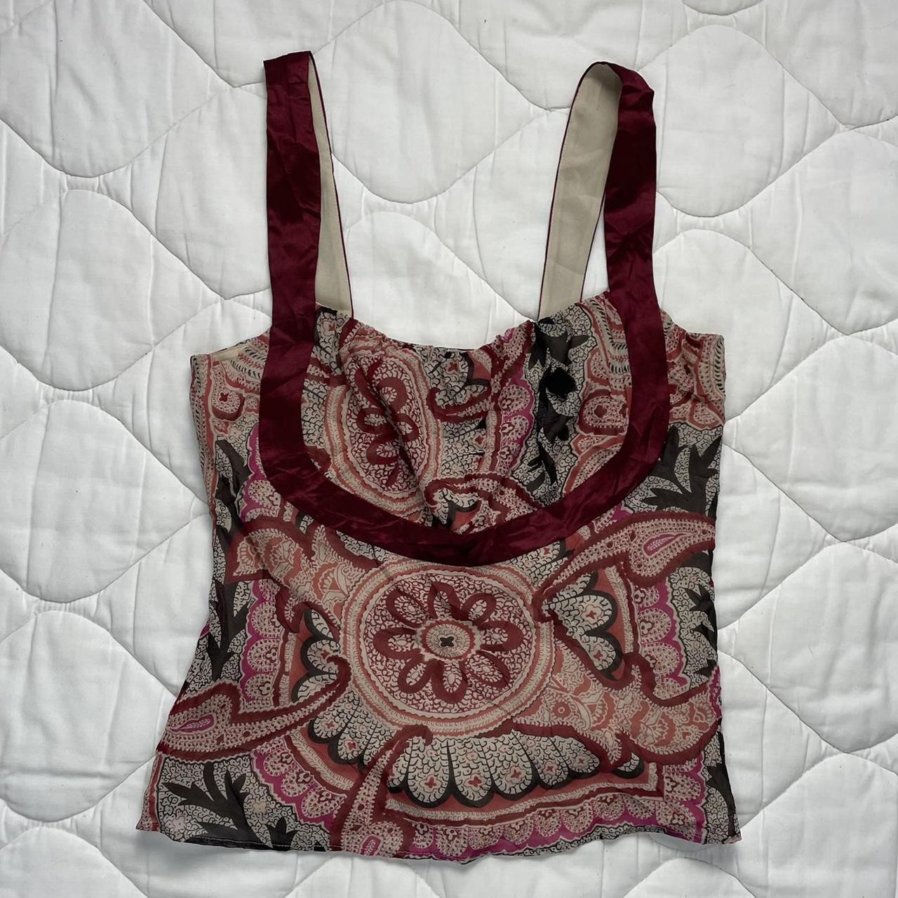 Vintage 90s paisley pattern silk top with red satin... | Depop